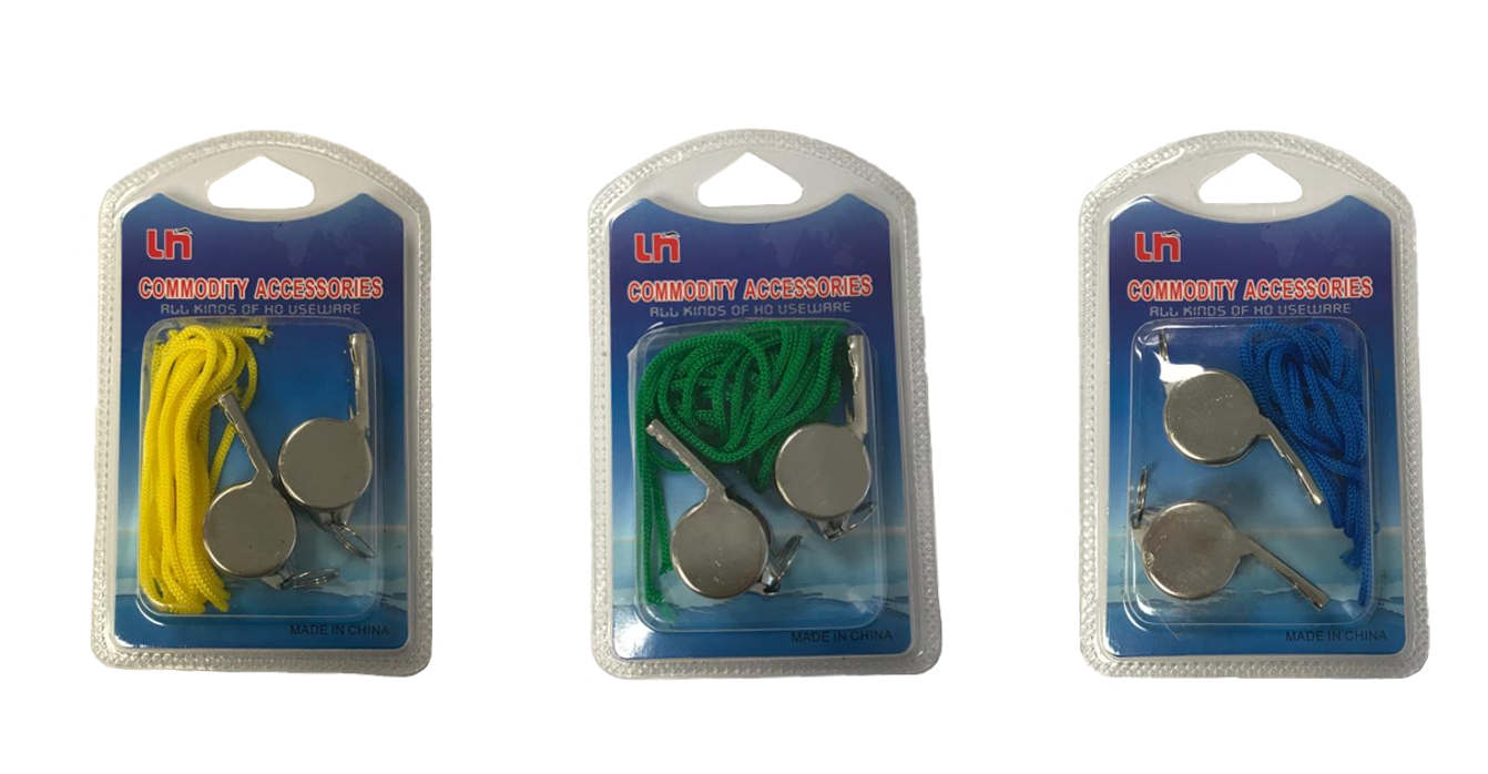 Metal Whistle with String 4 cm Pack of 2 Assorted Colours 7101 (Large ...