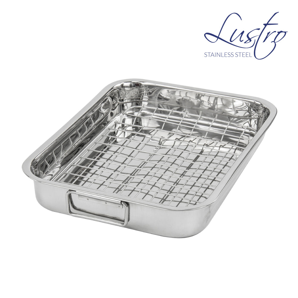SQ Lustro Lasagne Oven Roasting Tin Tray with Rack W 31cm x D 24cm x H ...