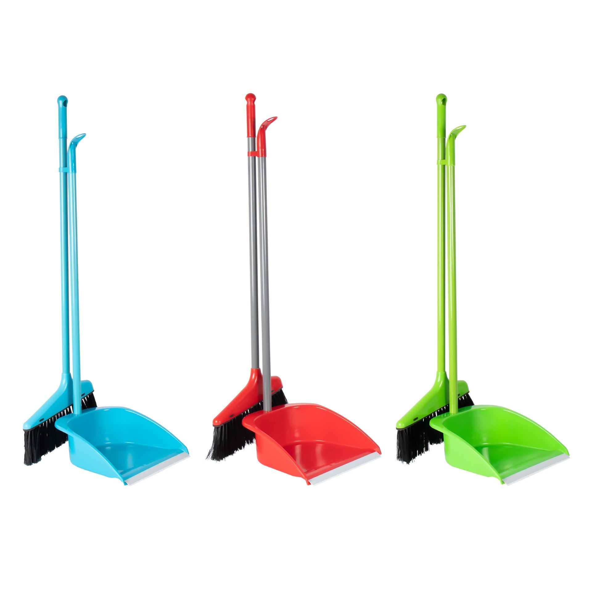 Plastic Dustpan and Brush Set of 2 Long Handle Assorted Colours 11065 ...