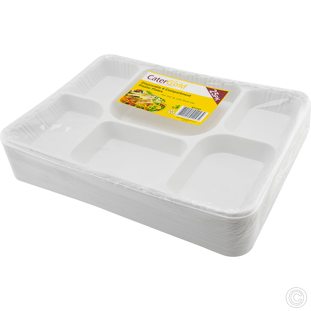 Plastic Food 6 Compartment Food Tray Pack of 25 ST1157 (Parcel Rate ...